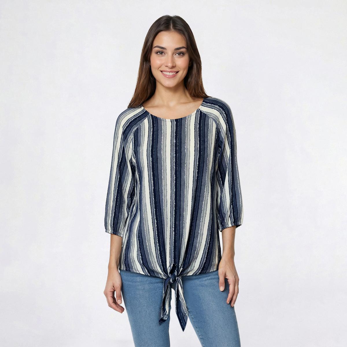 Click here for Petite Preswick & Moore(R) 3/4 Sleeve Tie Front St... prices